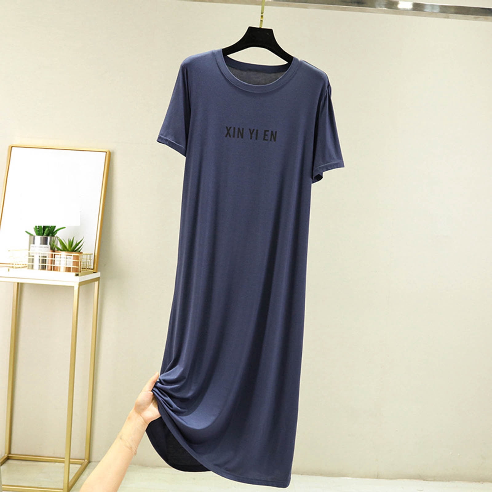 Ailaofu Long Nightgowns for Women Plus Size House Dress Short Sleeve ...