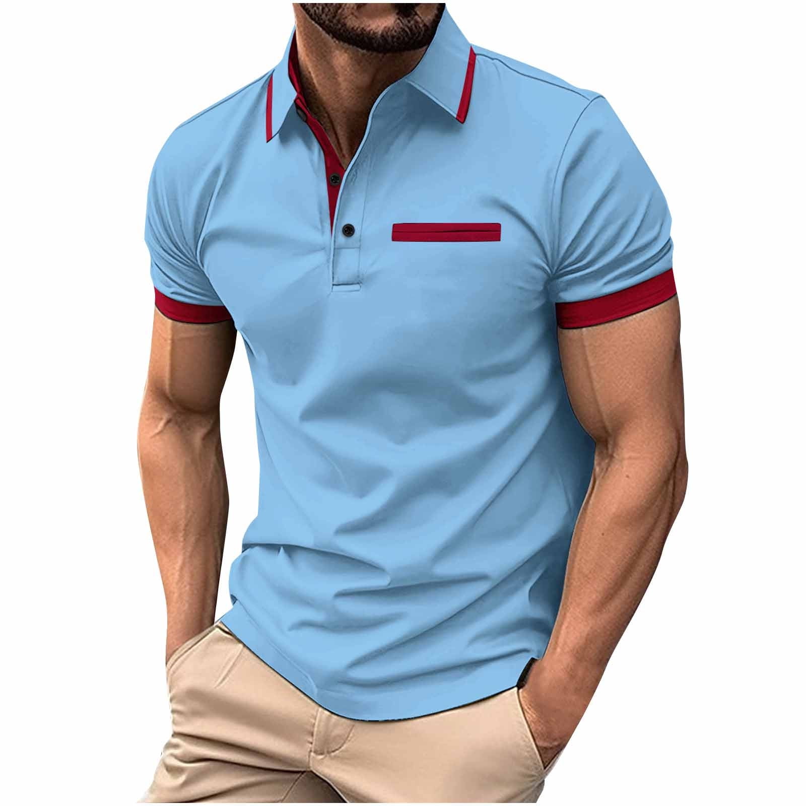 Ailaofu Man Fashion Leisure Flip Collar Mock Pocket Button Short Sleeve ...
