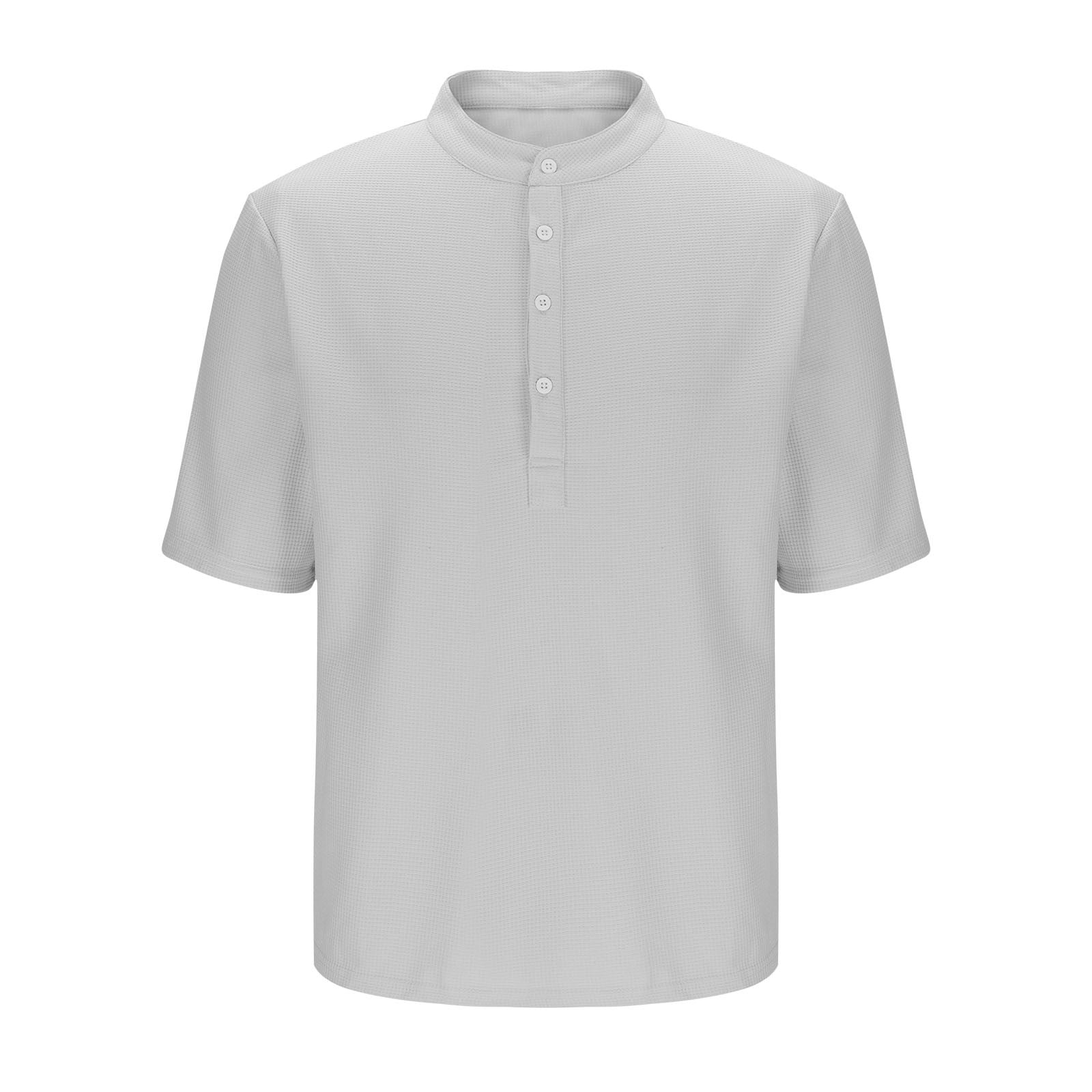 Ailaofu Men's Casual Solid Color Stand Up Collar Half Open Button ...