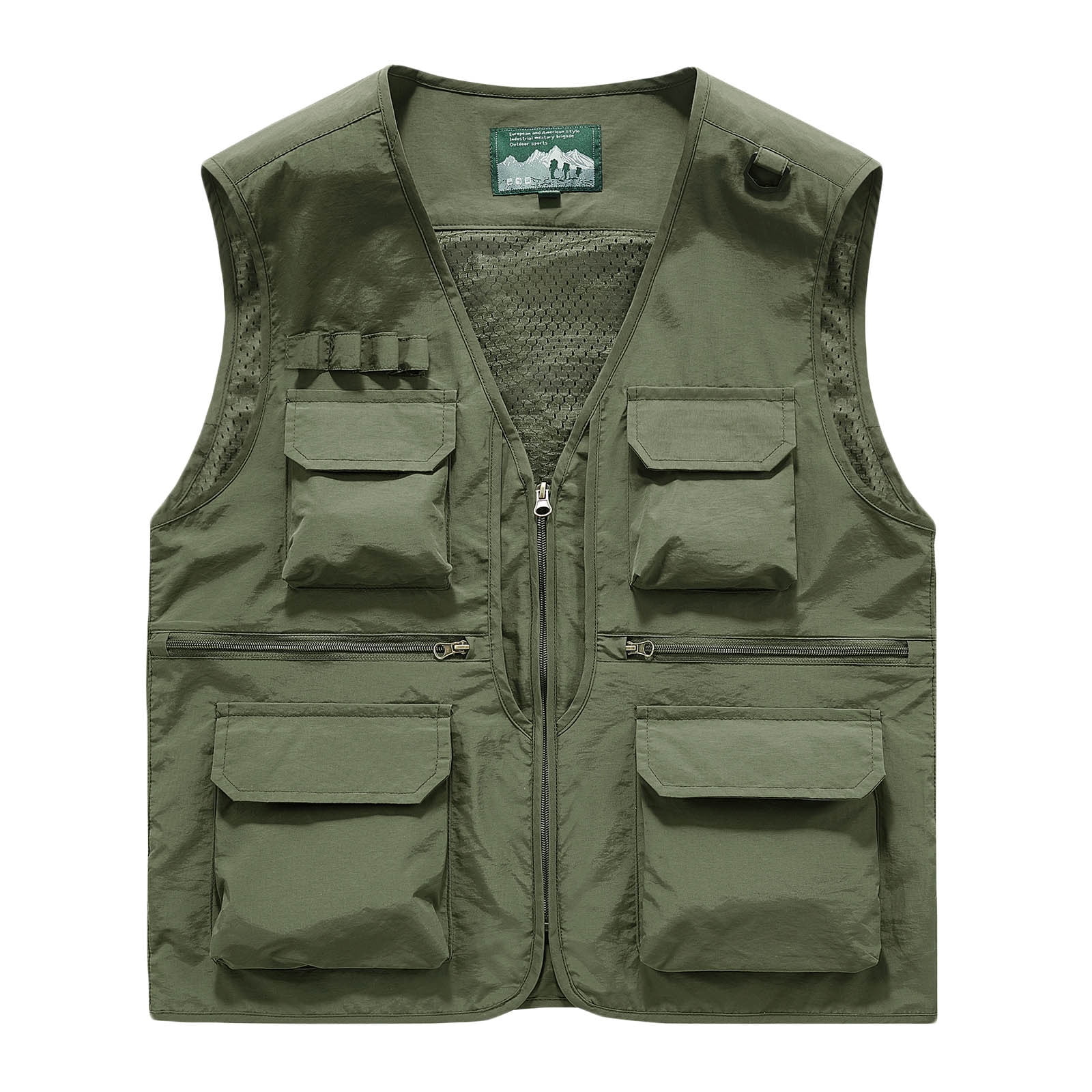 Ailaofu Men's Solid Fashion Zipper Multi Pocket Neck Sleeveless Work ...