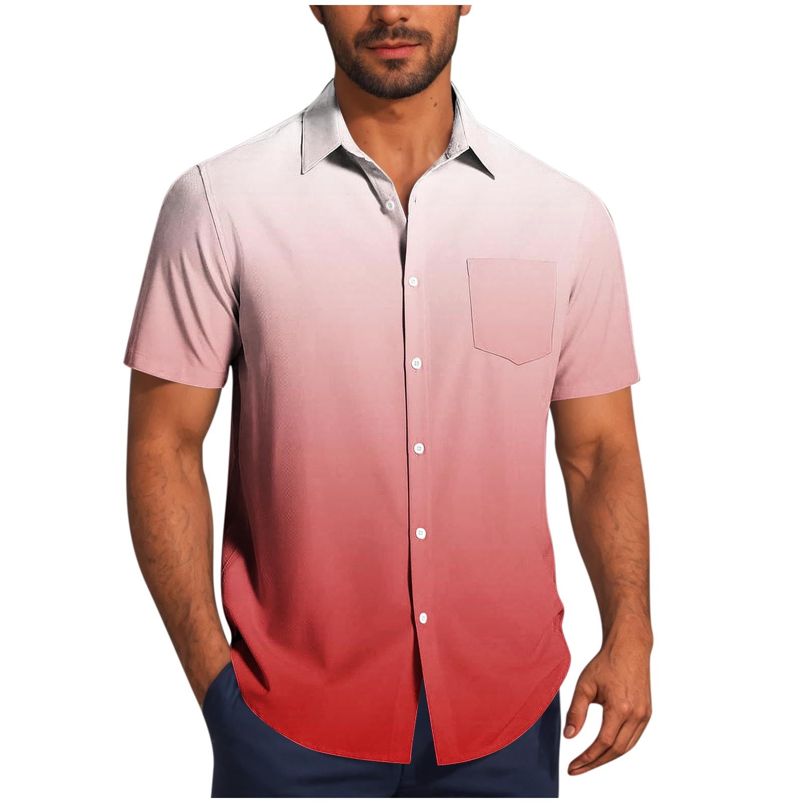 Ailaofu Mens Fashion Gradient Shirts Casual Button Turndown Collar ...