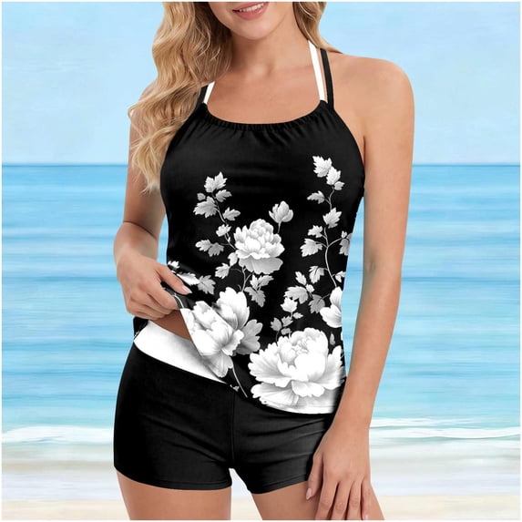 Ailaofu Modest Tankini Swimsuit for Women - Floral Two Piece Bathing ...