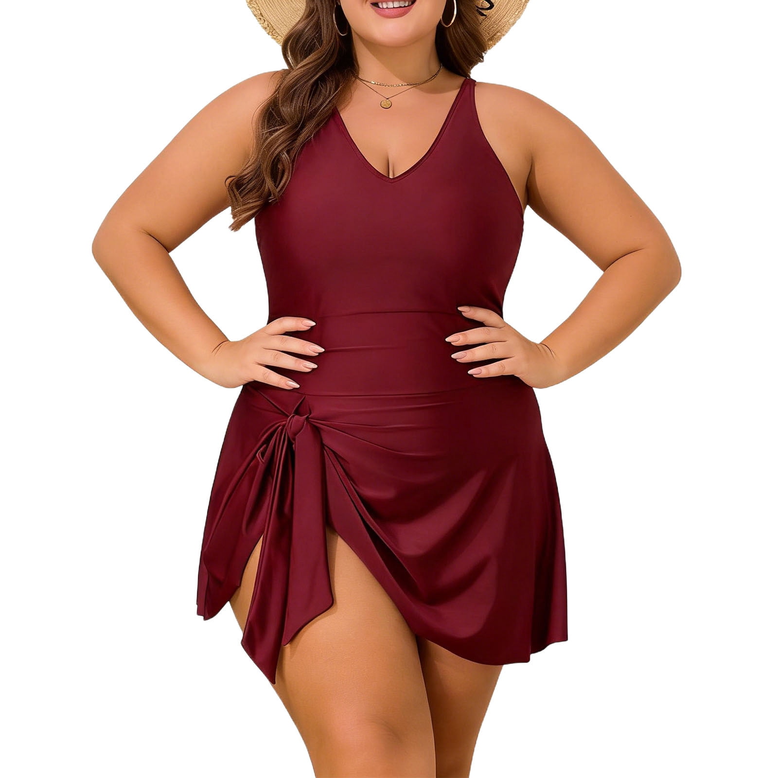 Ailaofu Plus Size One Piece Swim Dress Swimsuits for Women Tummy ...