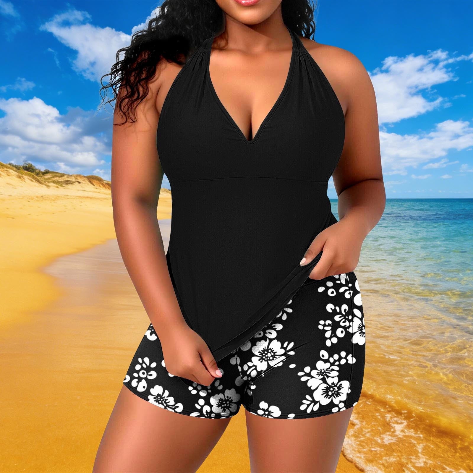 Ailaofu Plus Size Tankini Swimsuits for Women Tummy Control V Neck Hide ...