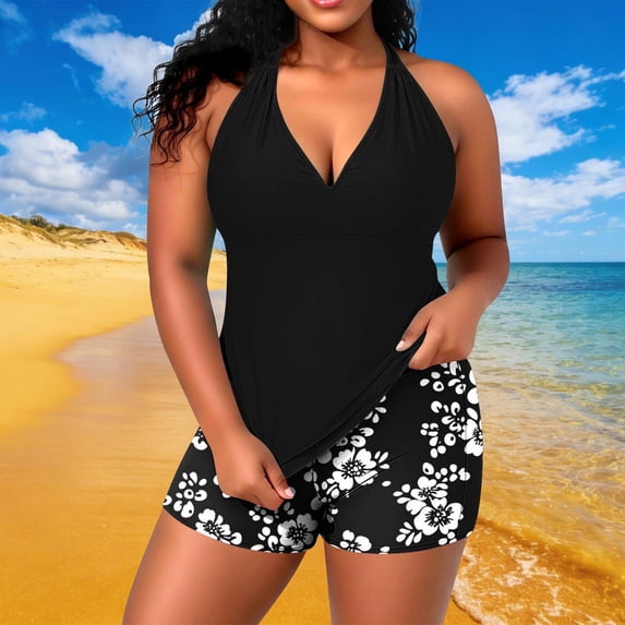 Ailaofu Plus Size Tankini Swimsuits for Women Tummy Control V Neck Hide ...