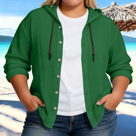 Ailaofu Plus Size Women Cotton Linen Long Sleeve Button Down Shirt ...