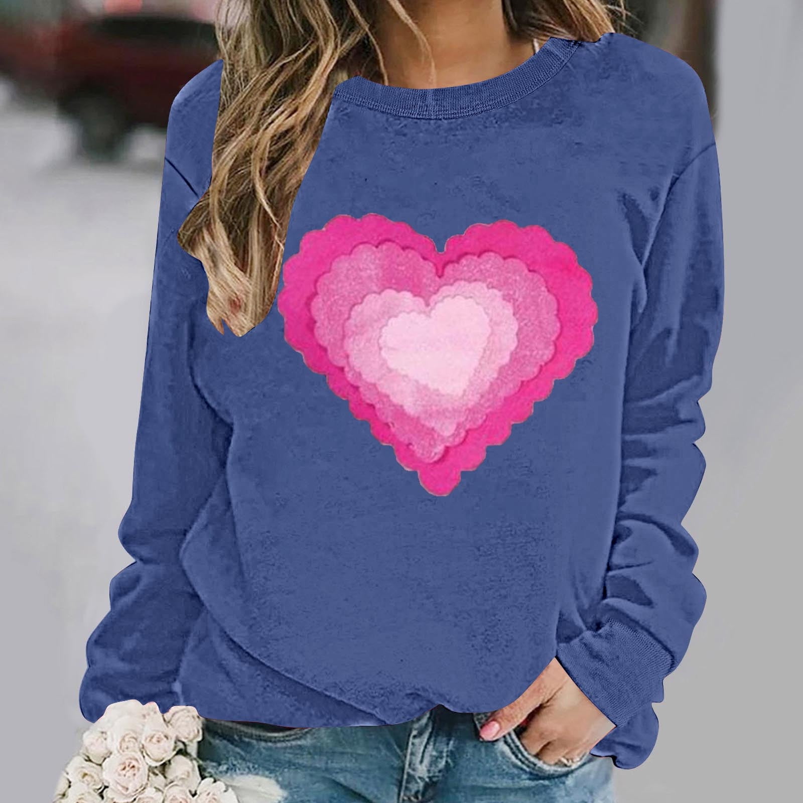 Ailaofu Plus Size Women Valentine's Sweatshirt Love Heart Print ...