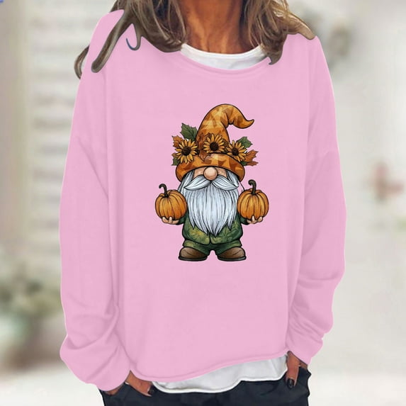 Ailaofu Tops for Women T Shirts Casual Long Sleeve Pumpkin Milk Tea ...