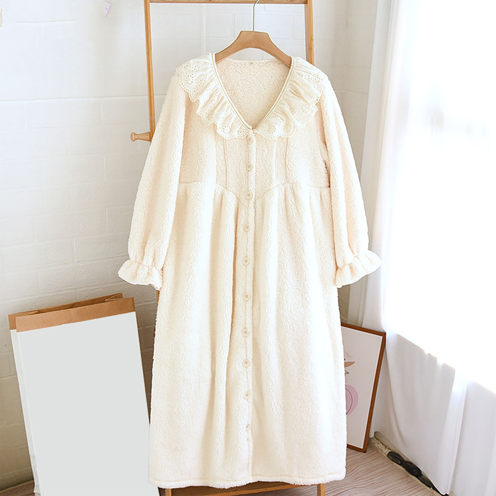 Ailaofu Warm Basic Robe for Women Fall Winter Flannel Loose Fit Robe ...