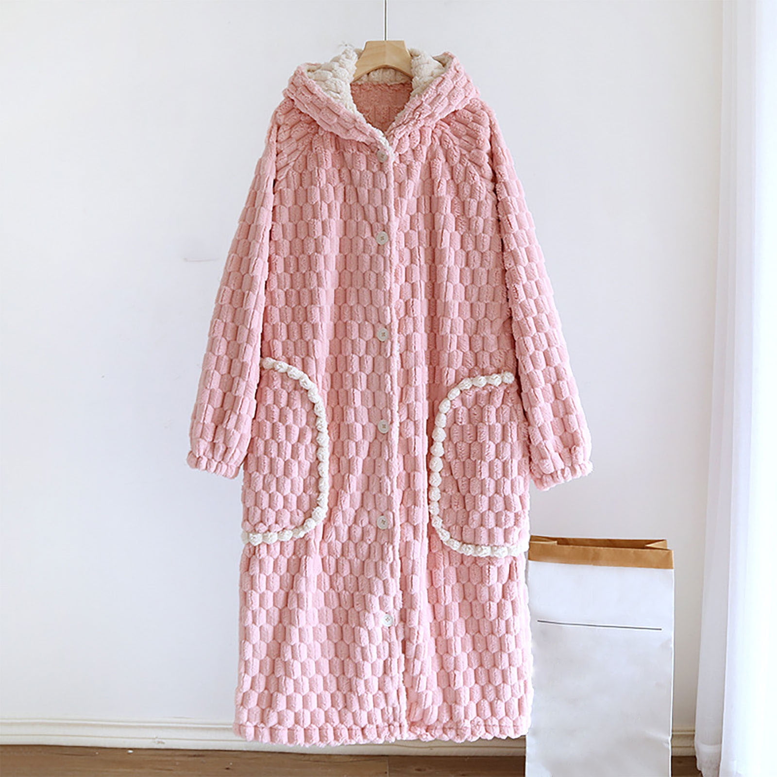 Ailaofu Warm Basic Robe for Women Fall Winter Flannel Loose Fit Robe ...