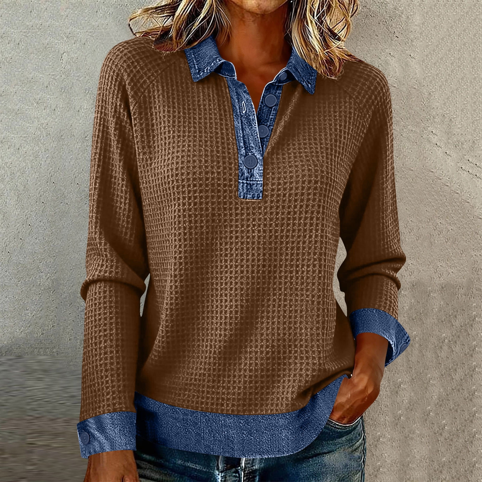 Ailaofu Western Shirts for Women Long Sleeve Denim Patchwork Tops Loose ...