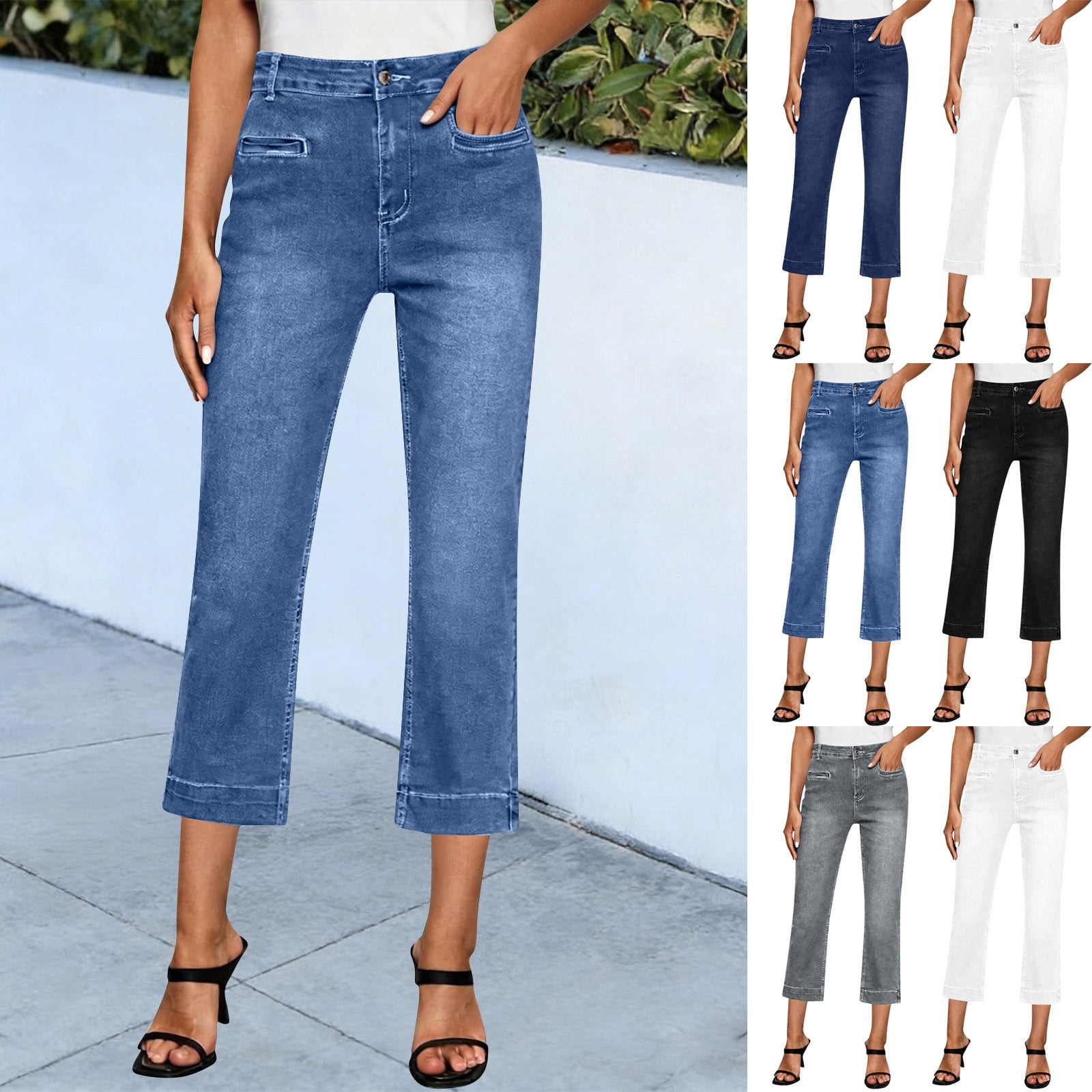 Ailaofu Wide Leg Cropped Jeans for Women High Waisted Stretchy Denim ...