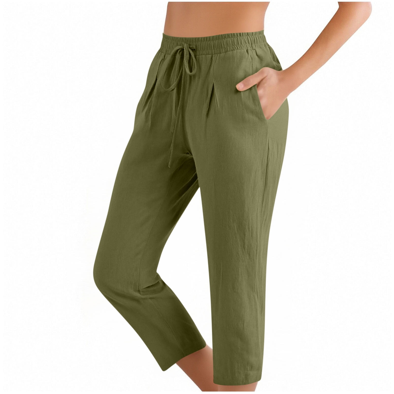 Ailaofu Wide Leg Linen Capri Pants for Women Casual Comfy Fit Lounge ...