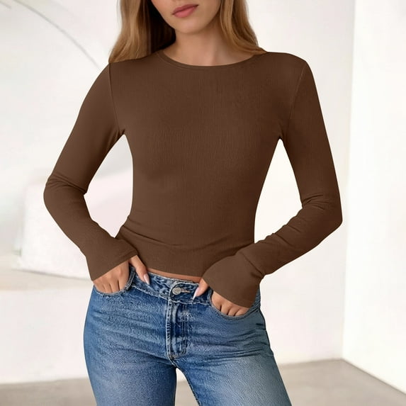 Ailaofu Women 2026 Fall Clothes Long Sleeve Shirts Ribbed Knit Fitted ...