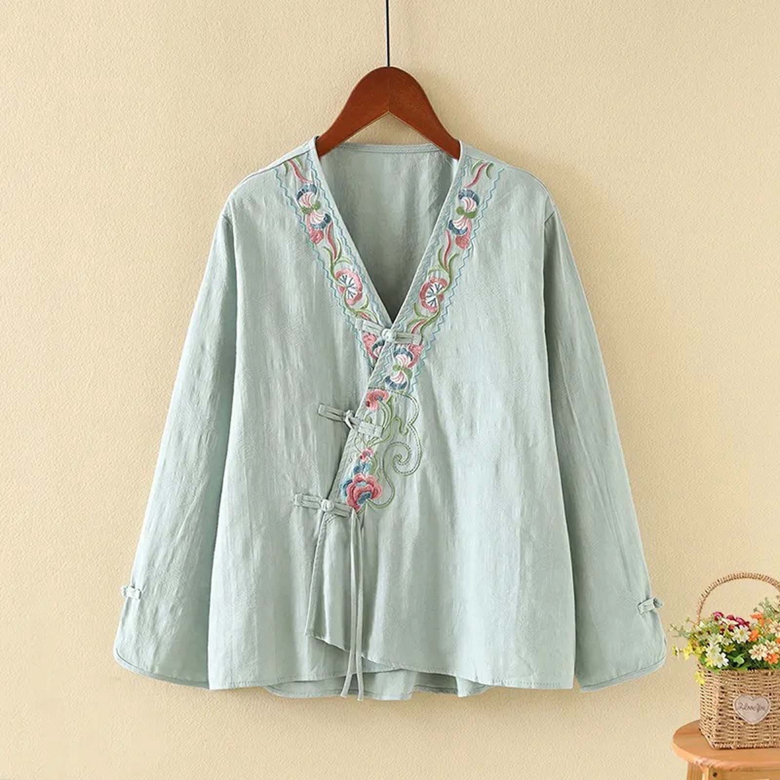 Ailaofu Women Floral Embroidered Cotton Linen Retro Chinese Frog Button ...