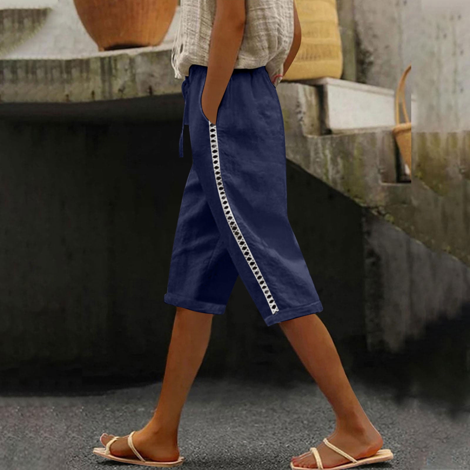 Ailaofu Women Linen Shorts Casual Knee Length Bermuda Shorts with ...