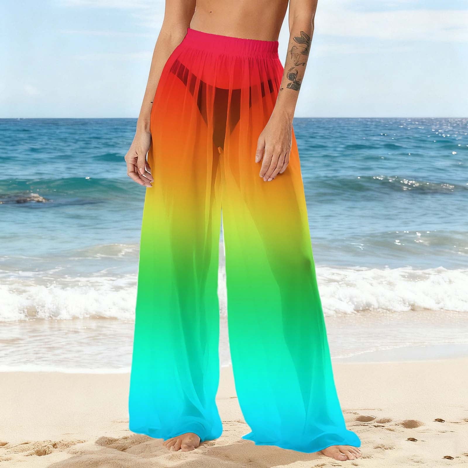 Ailaofu Women Sheer Mesh Pants See Through Bikini Bottom Swimsuit Cover ...