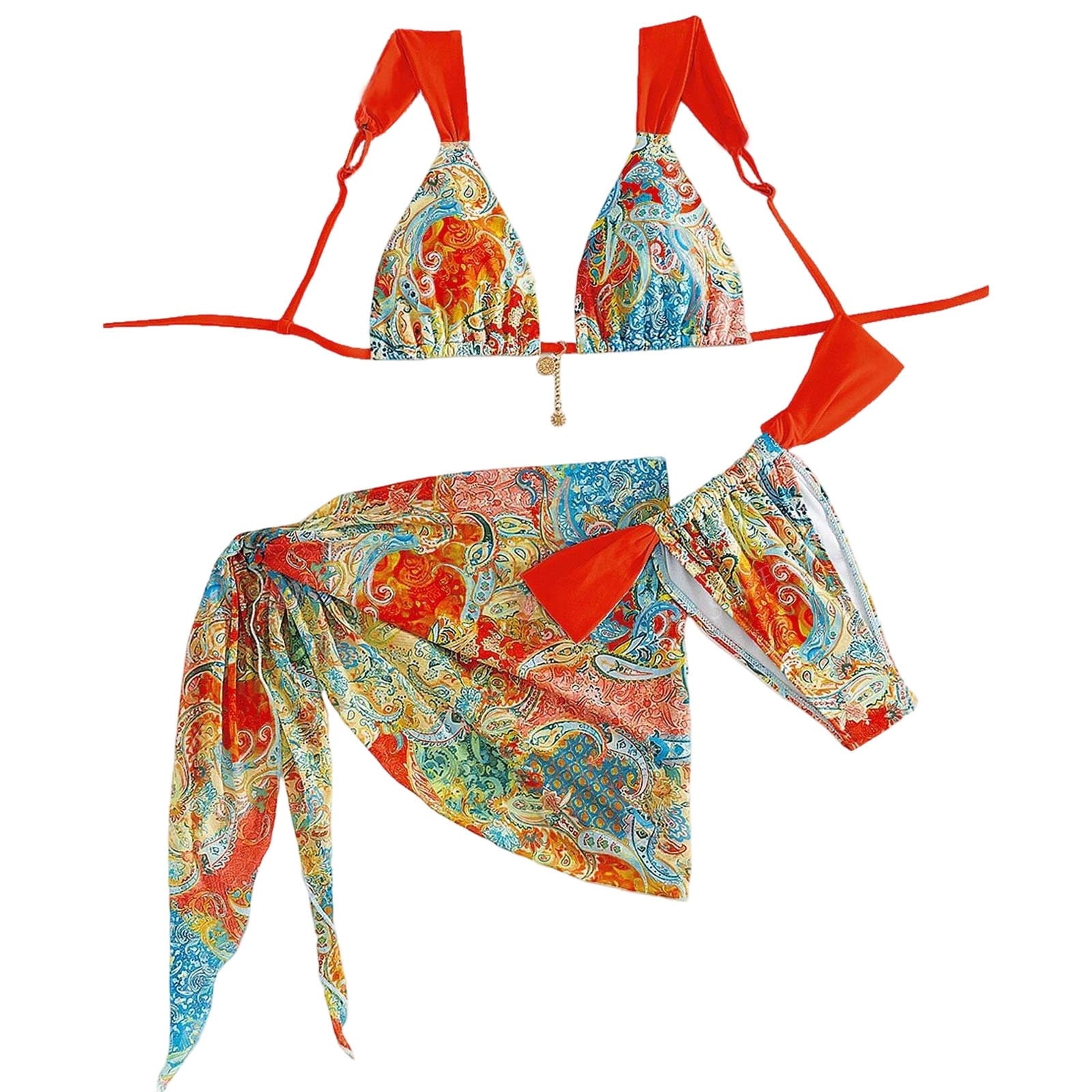 Ailaofu Women's 3 Piece Bikini Set with Wrap Cover Up Halter Triangle ...