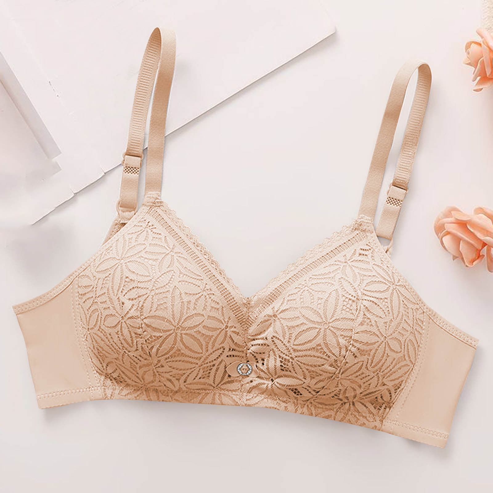 Ailaofu Women's AB Cup Wireless Bra Back Closure Embroidered ...