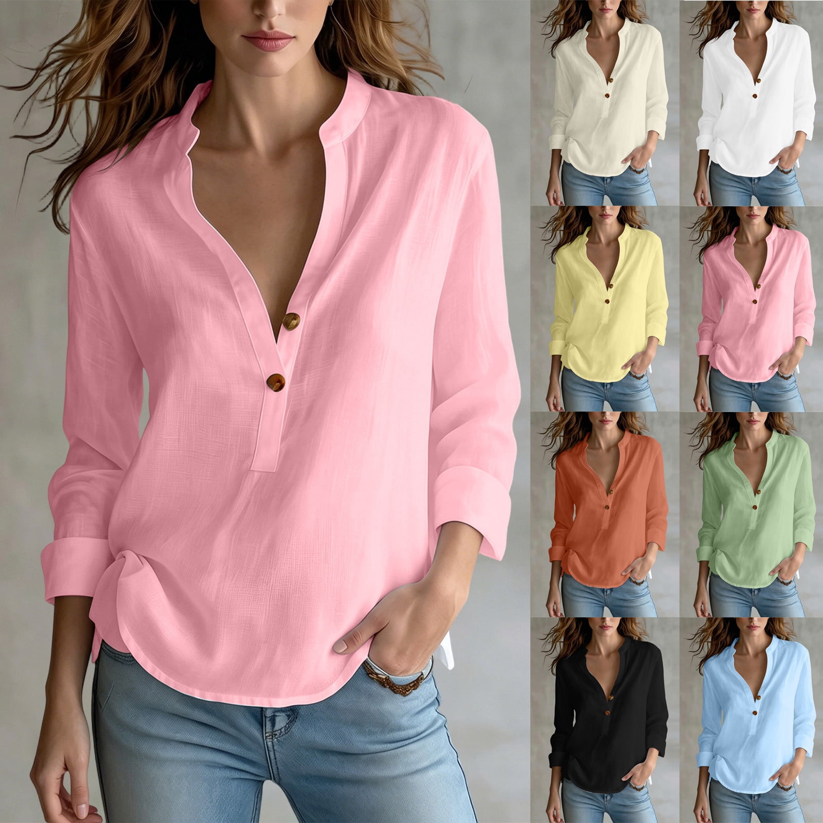Ailaofu Women's Autumn Fashion Long Sleeve Blouse, Solid Color V Neck ...