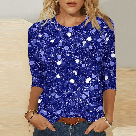 Ailaofu Women's Casual 3/4 Sleeve T-Shirts Round Neck Cute Tunic Tops ...