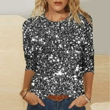 Ailaofu Women's Casual 3/4 Sleeve T-Shirts Round Neck Cute Tunic Tops ...