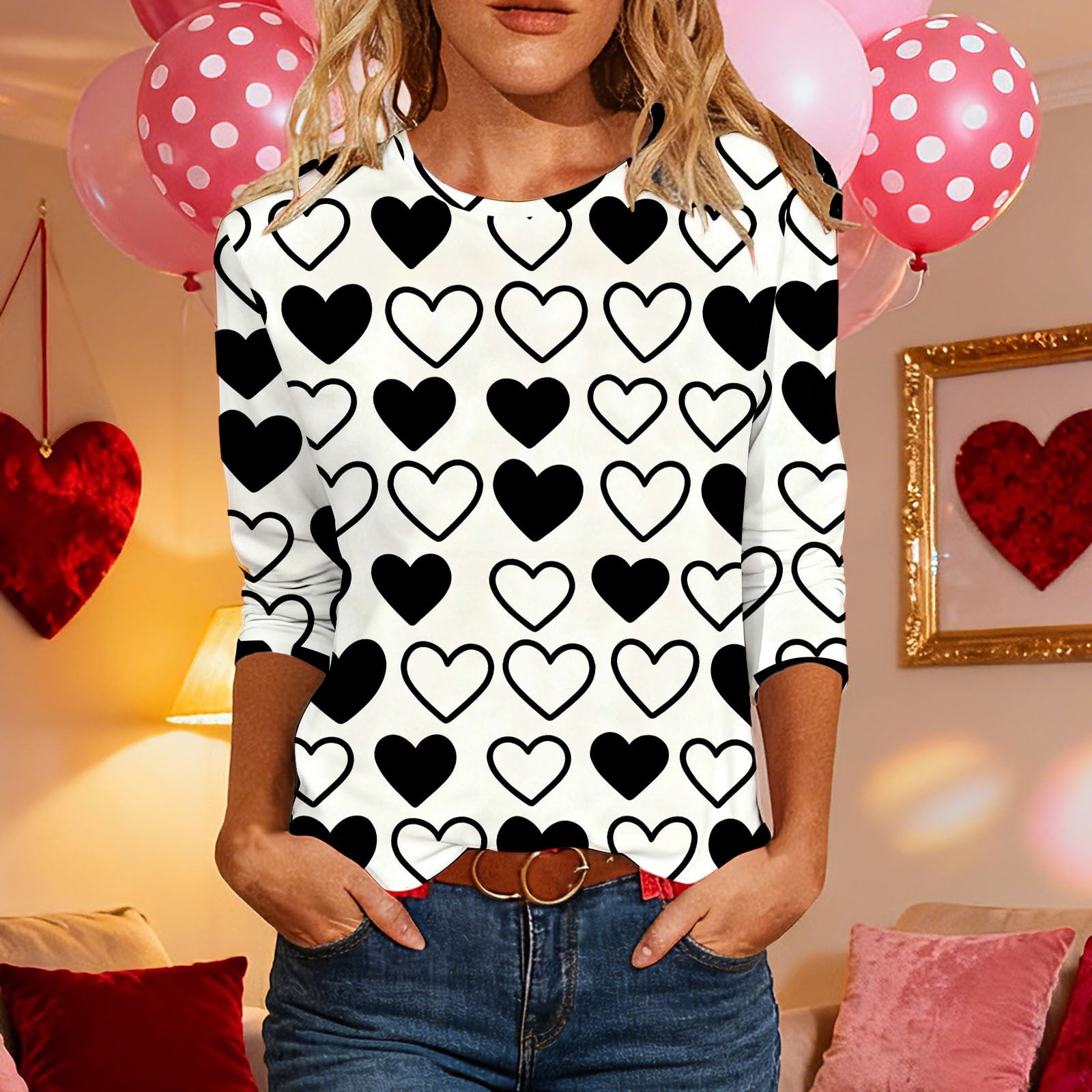 Ailaofu Women's Casual 3/4 Sleeve T-Shirts Round Neck Cute Tunic Tops ...