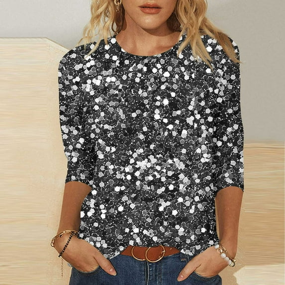 Ailaofu Women's Casual 3/4 Sleeve T-Shirts Round Neck Cute Tunic Tops ...