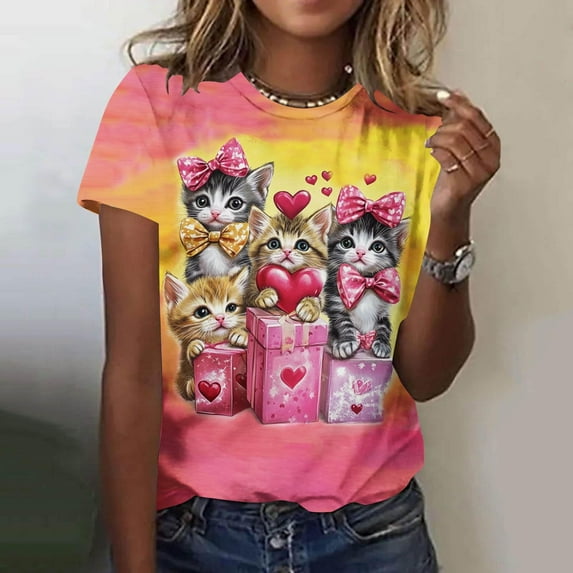 Ailaofu Women's Casual Heart Print T Shirts Summer Funny Short Sleeve ...