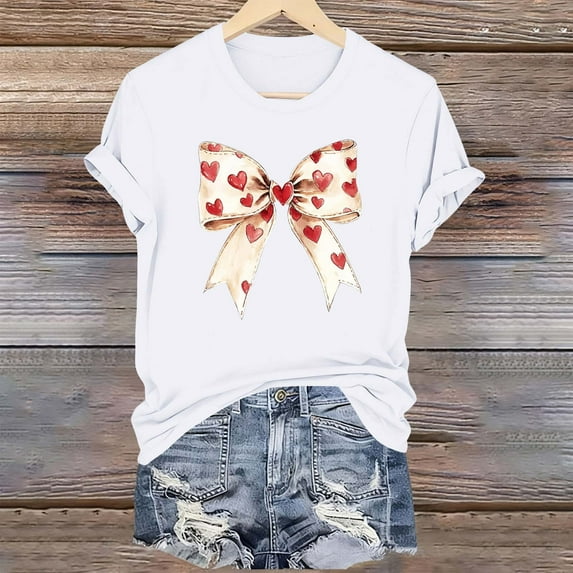 Ailaofu Women's Casual Heart Print T Shirts Summer Funny Short Sleeve ...