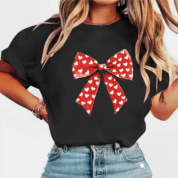 Ailaofu Women's Casual Heart Print T Shirts Summer Funny Short Sleeve ...