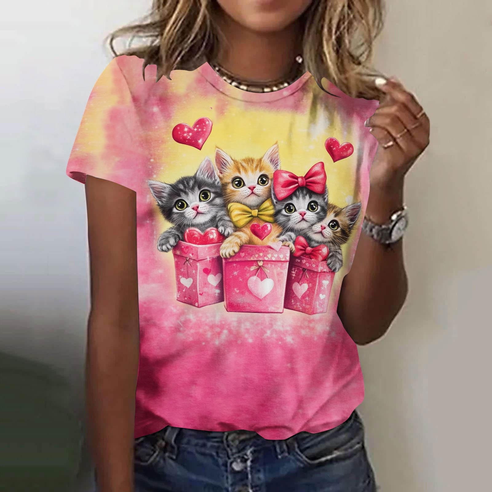 Ailaofu Women's Casual Heart Print T Shirts Summer Funny Short Sleeve ...