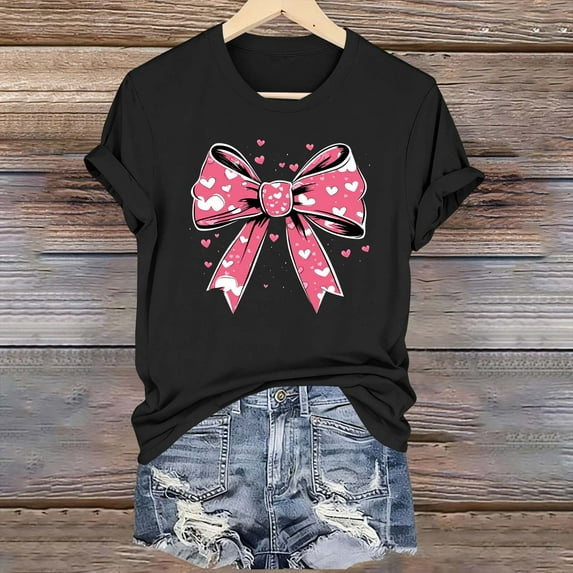 Ailaofu Women's Casual Heart Print T Shirts Summer Funny Short Sleeve ...