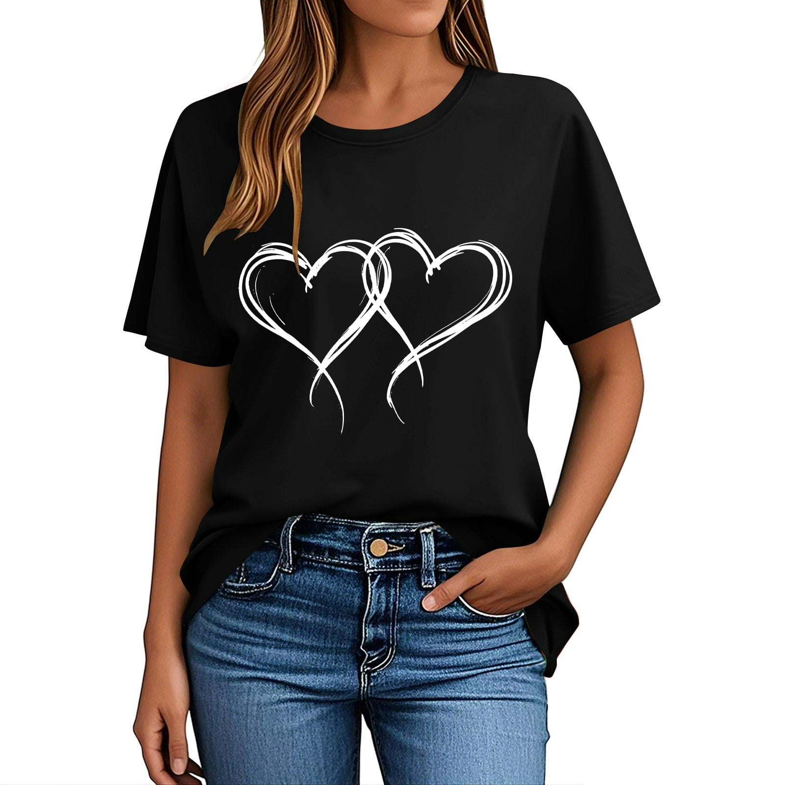 Ailaofu Women's Casual Heart Print T Shirts Summer Funny Short Sleeve ...