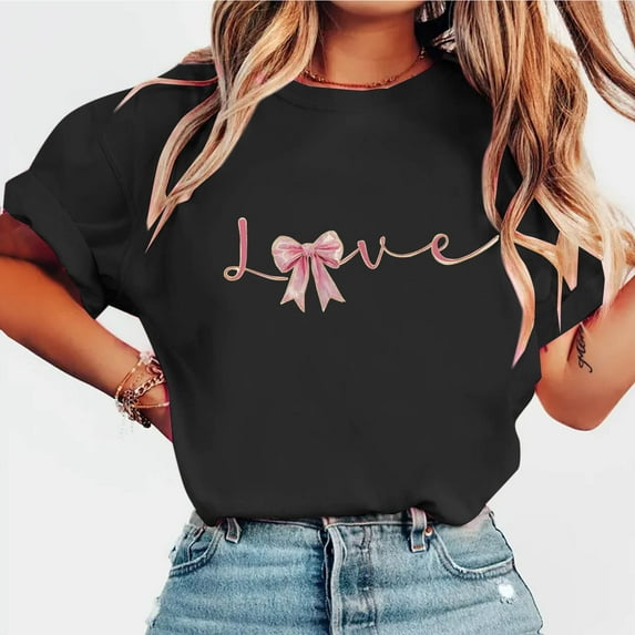 Ailaofu Women's Casual Heart Print T Shirts Summer Funny Short Sleeve ...