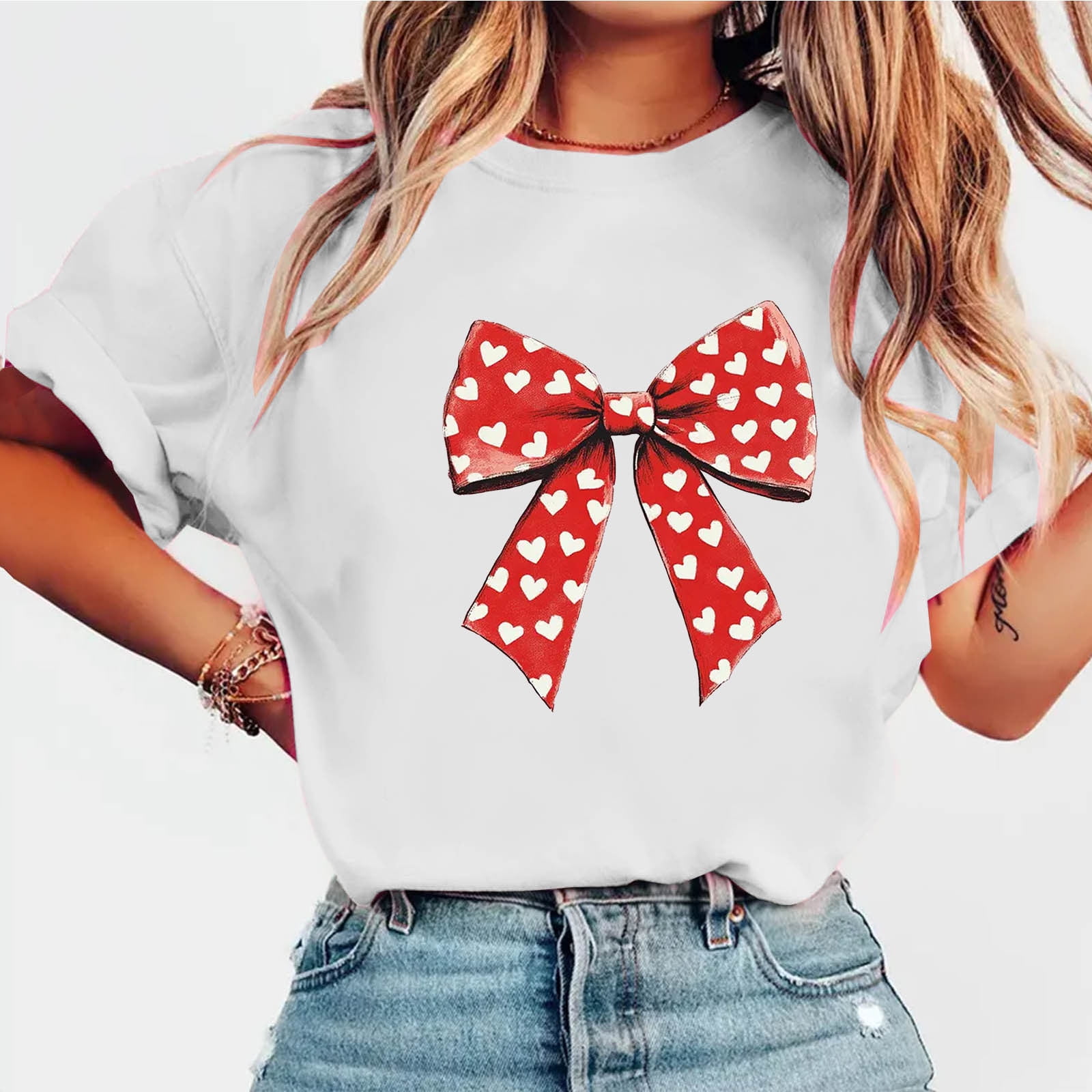 Ailaofu Women's Casual Heart Print T Shirts Summer Funny Short Sleeve ...