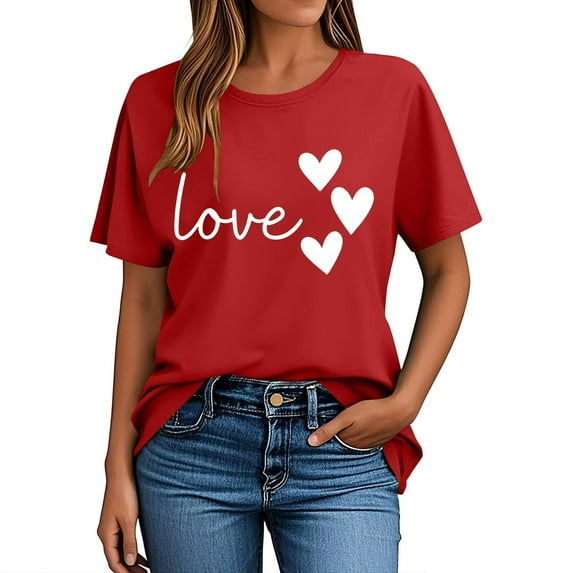 Ailaofu Women's Casual Heart Print T Shirts Summer Funny Short Sleeve ...