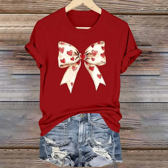 Ailaofu Women's Casual Heart Print T Shirts Summer Funny Short Sleeve ...