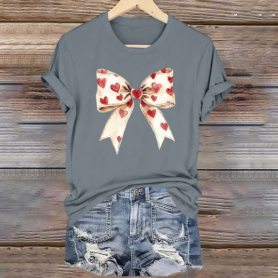 Ailaofu Women's Casual Heart Print T Shirts Summer Funny Short Sleeve ...