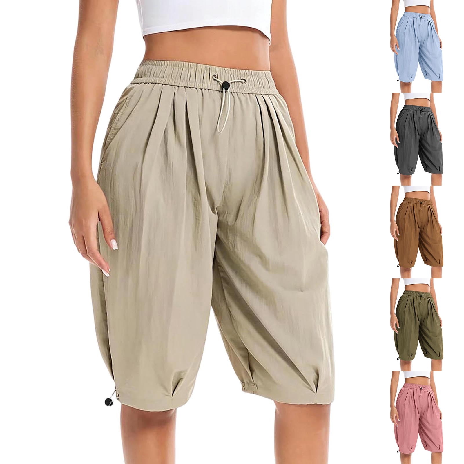 Ailaofu Women's Casual Jogger Shorts, High Waist Elastic Drawstring ...