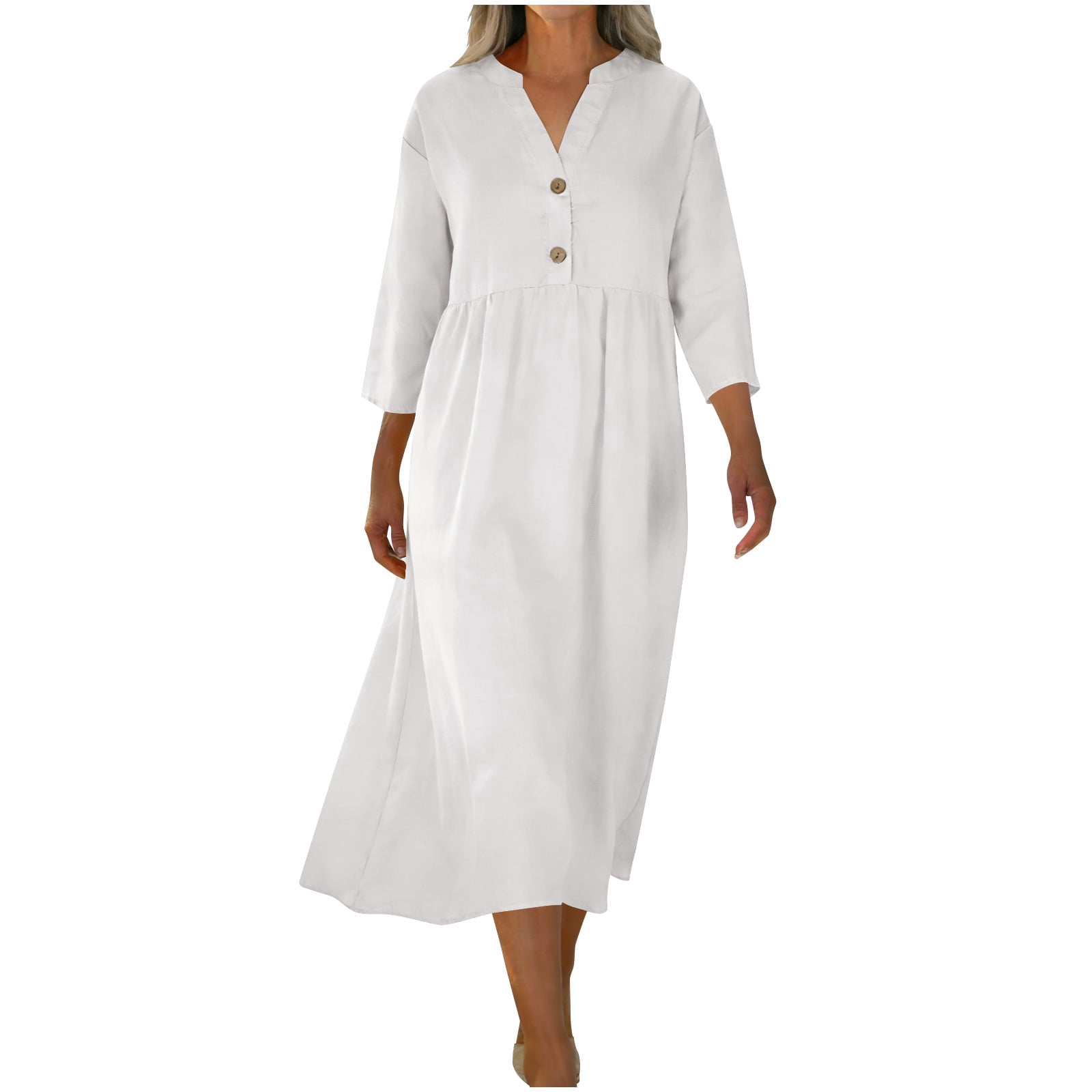 Ailaofu Women's Casual V Neck Boho Dress High Waist Flowy Midi Dresses ...