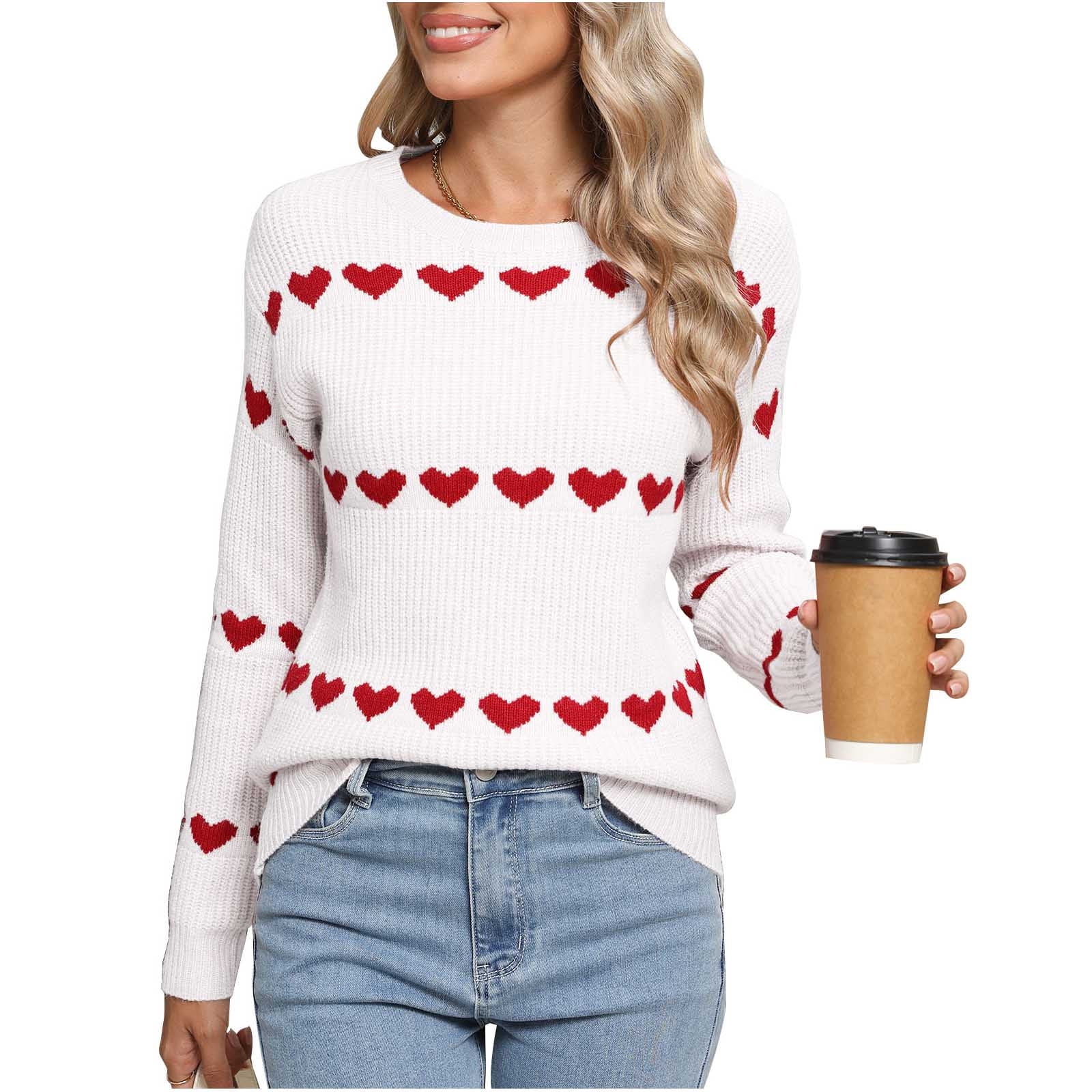 Ailaofu Women's Cute Heart Sweater Love Print Valentine Romantic ...