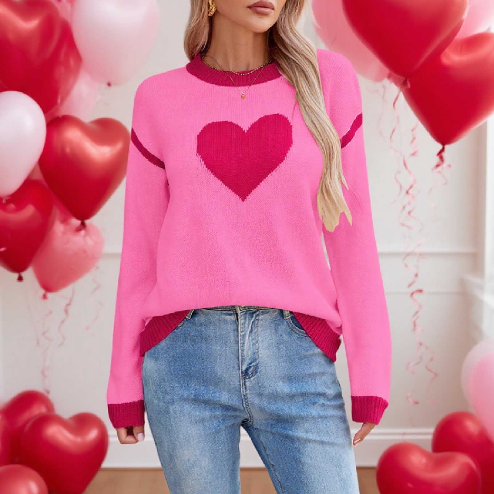Ailaofu Women's Cute Heart Sweater Love Print Valentine Romantic ...