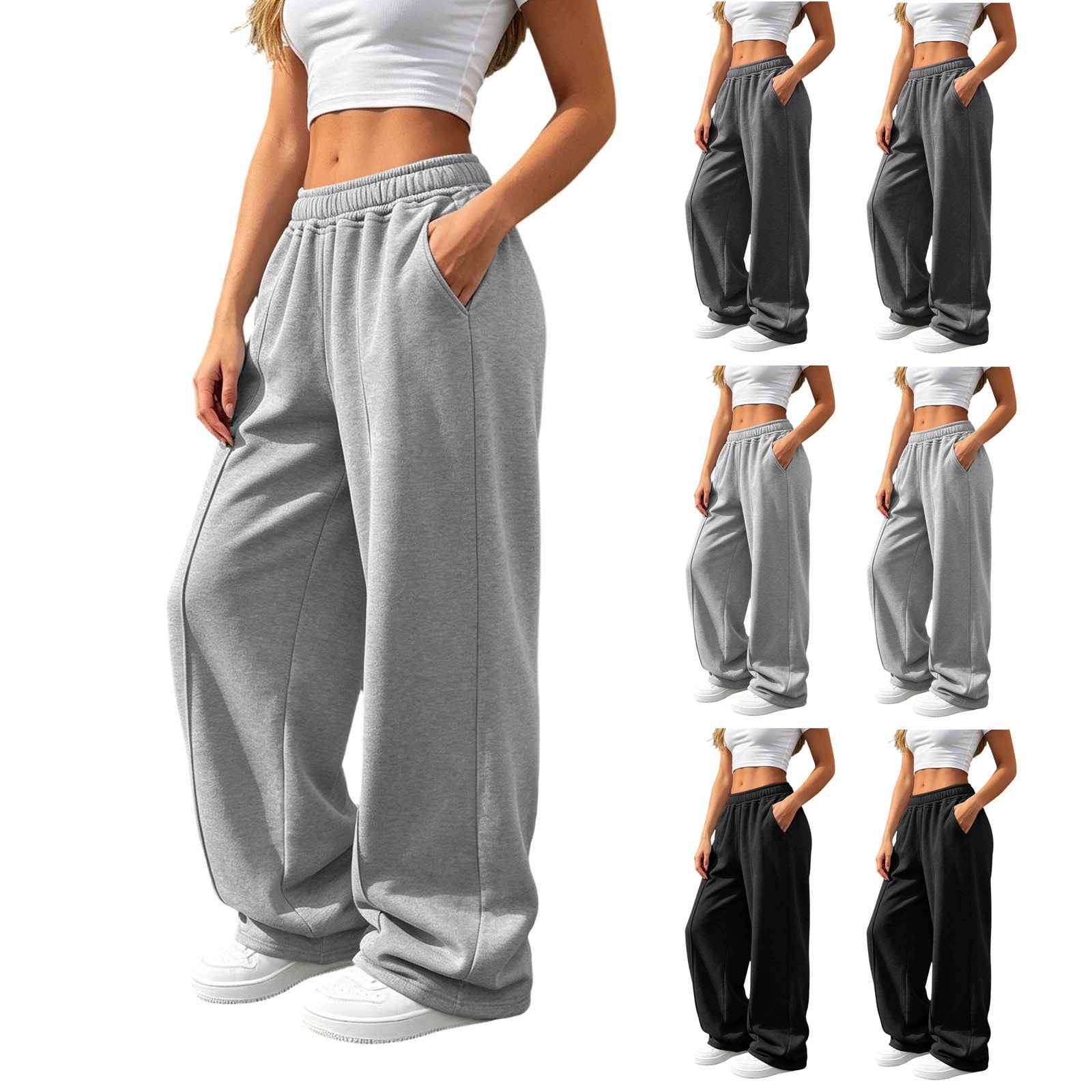 Ailaofu Women's Fall Casual Wide Leg Sweatpants Elastic Waist Loose ...