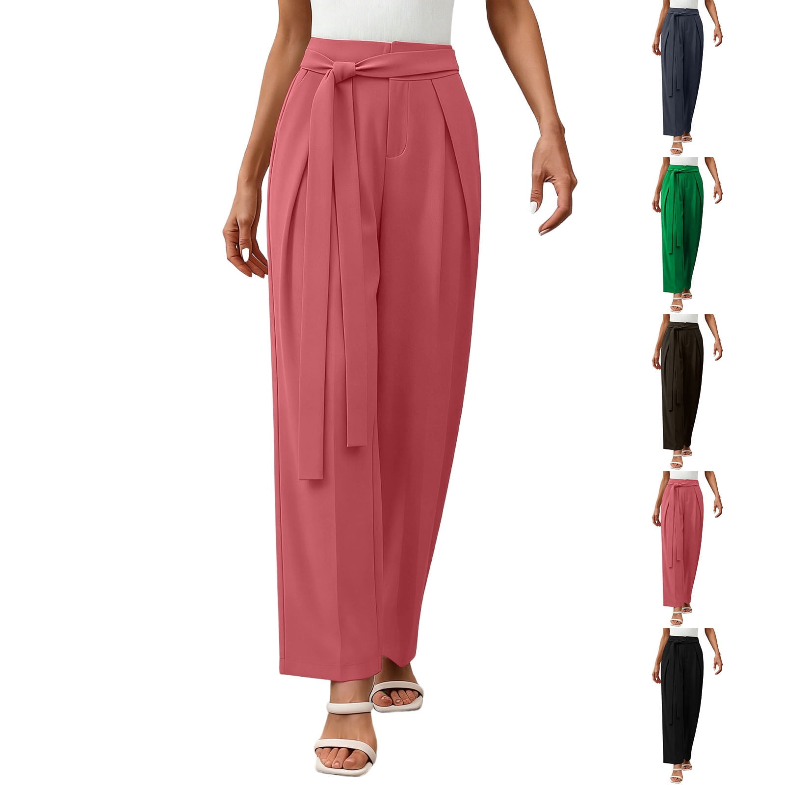 Ailaofu Women's Fall High Waist Belted Wide Leg Pants Elegant Straight ...