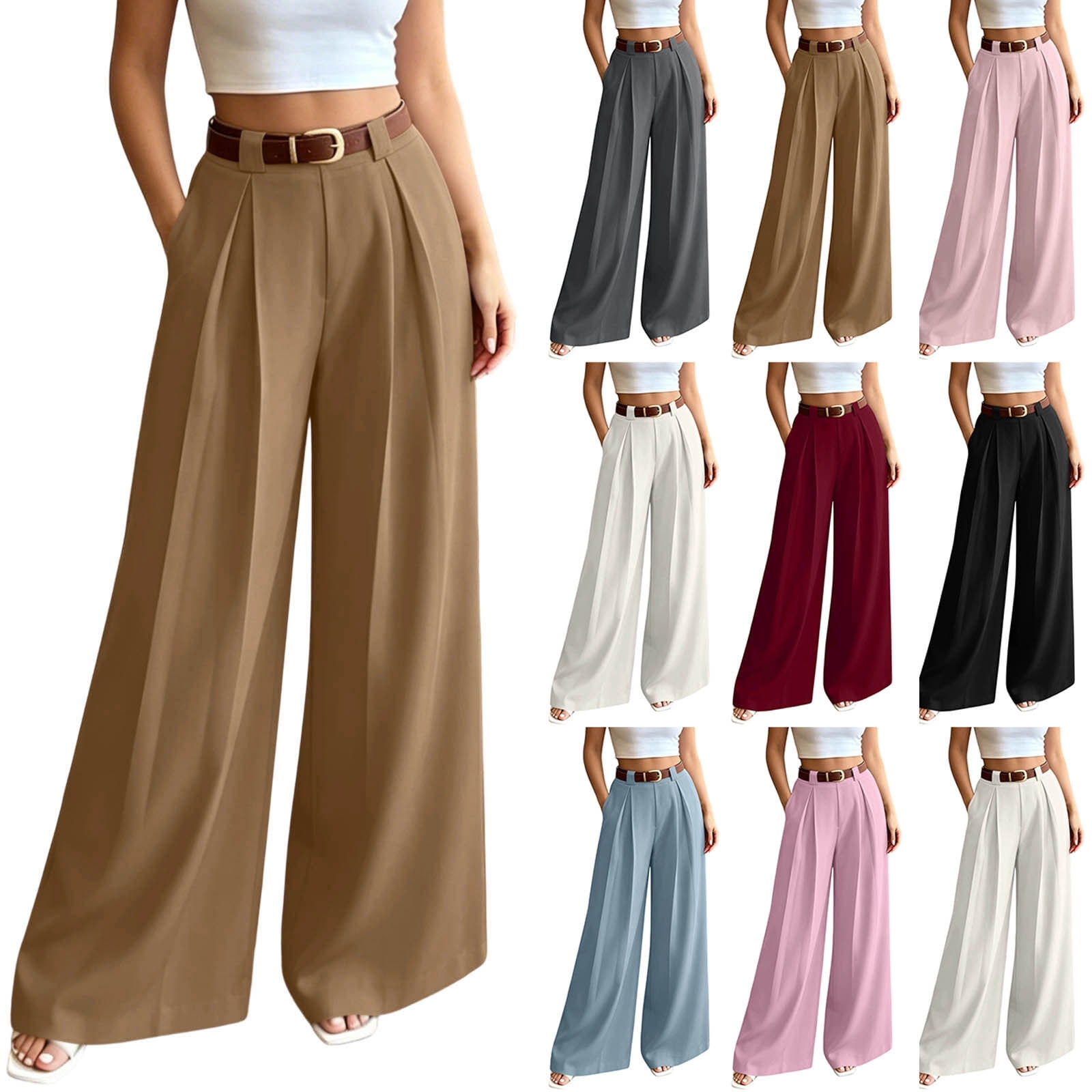 Ailaofu Women's Fall High Waist Pleated Wide Leg Suit Pants Casual ...