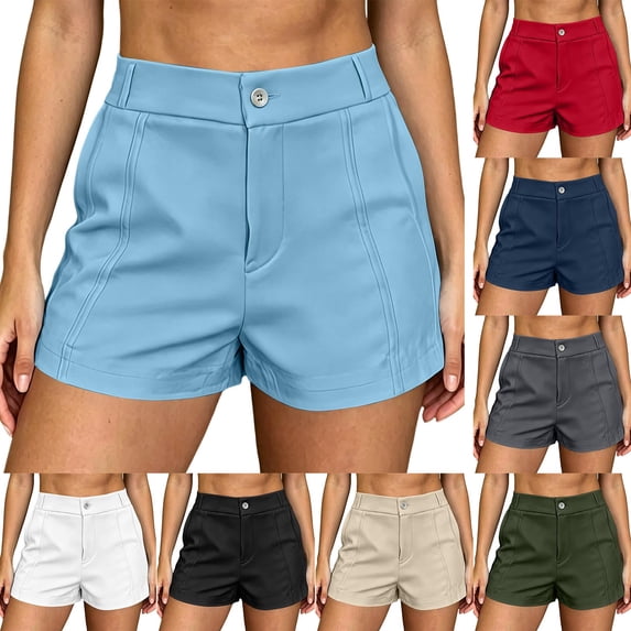 Ailaofu Women's Fashion High Waist Straight Leg Shorts, Summer Solid ...