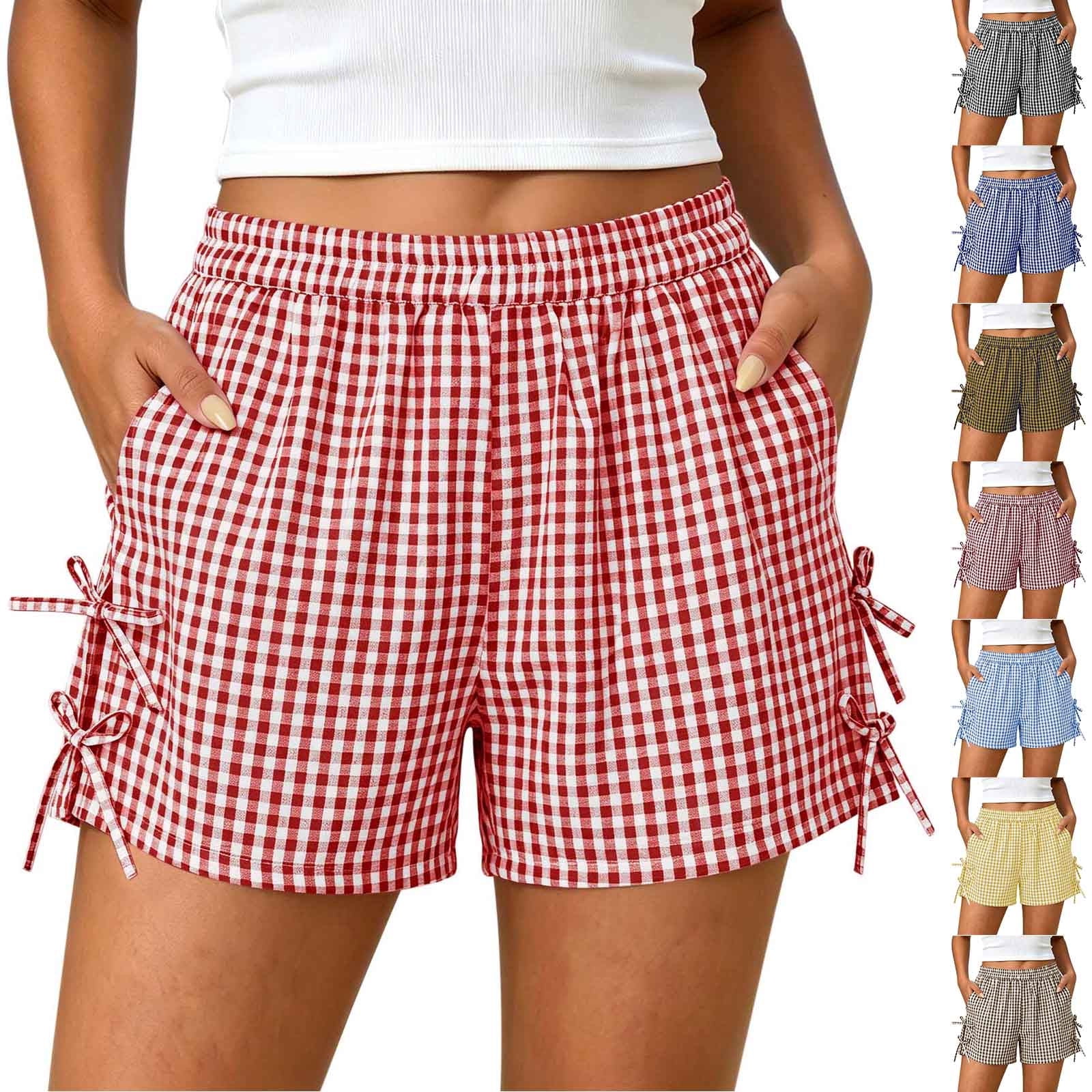Ailaofu Women's Fashion Plaid Shorts, Elastic Waist Casual Summer ...