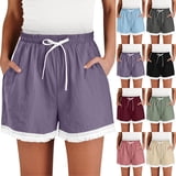 Ailaofu Women's Fashion Solid Color Shorts, Elastic Waist Casual Summer ...