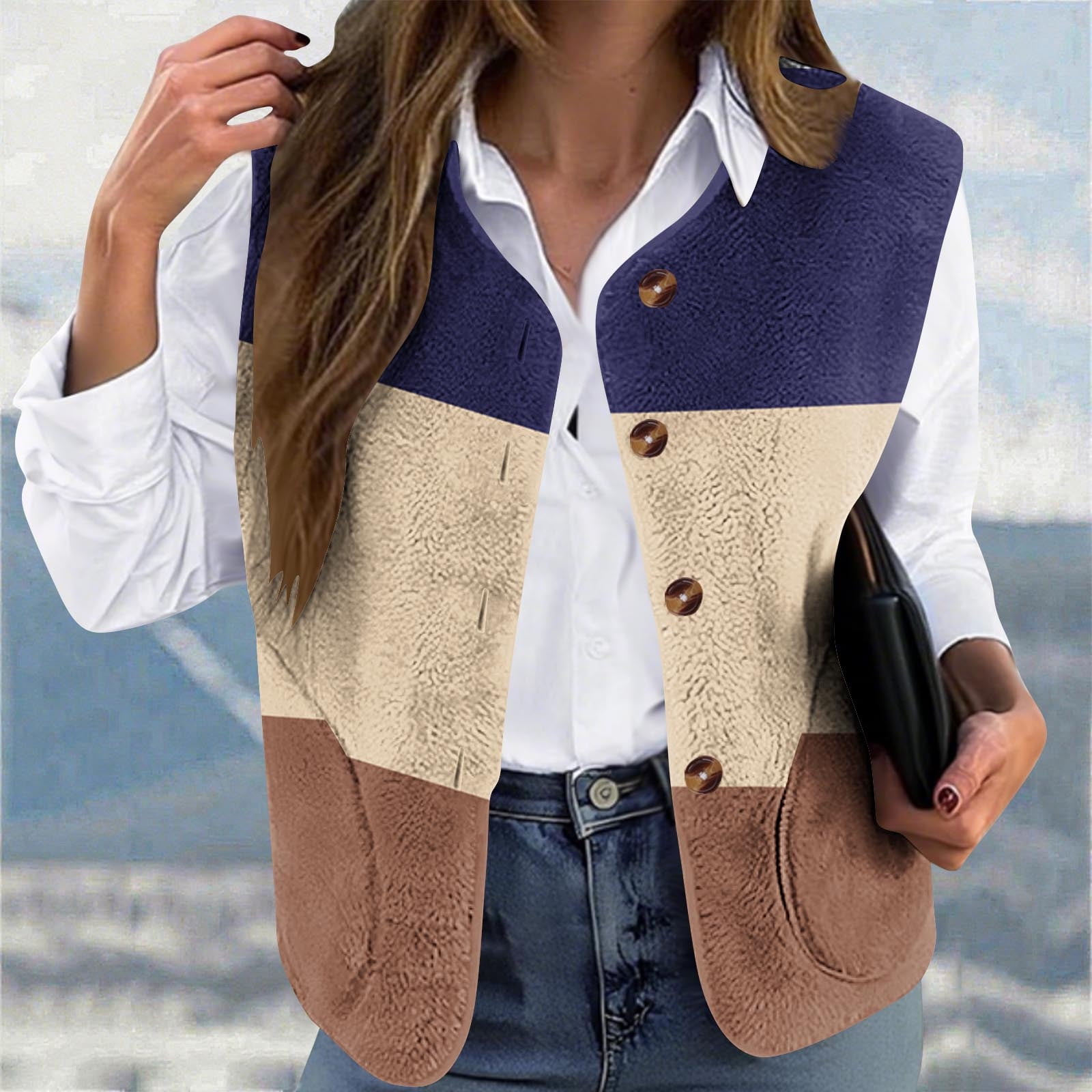 Ailaofu Women's Flannel Plaid Vest Plus Size Button Down Shacket ...